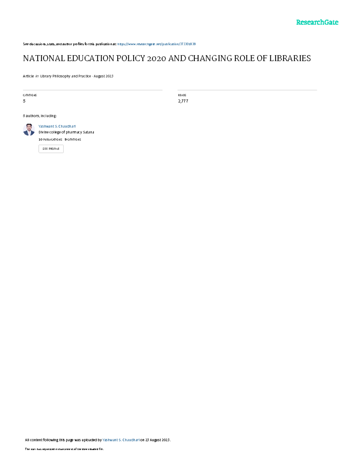 NEP 2020: Transforming Education and Libraries' Role in India - Studocu