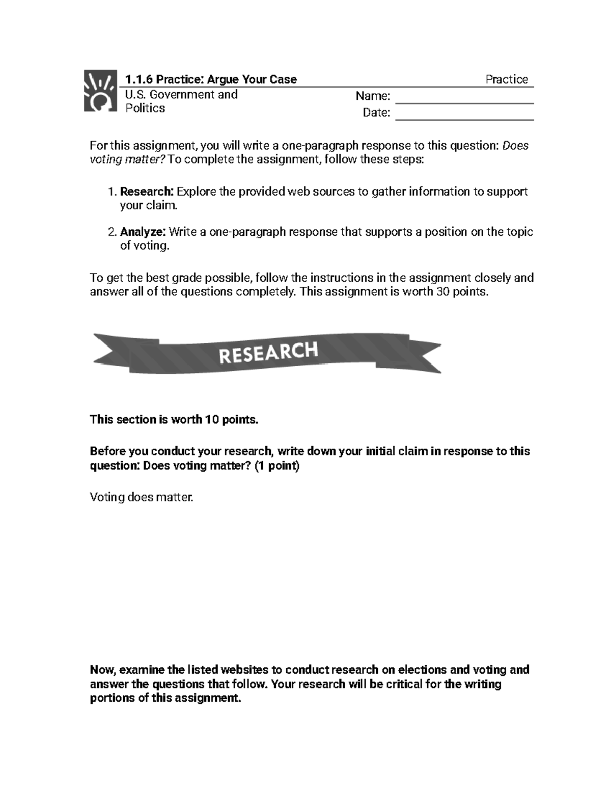 1.1.6 Practice - Argue Your Case (Practice) - 1.1 Practice: Argue Your ...