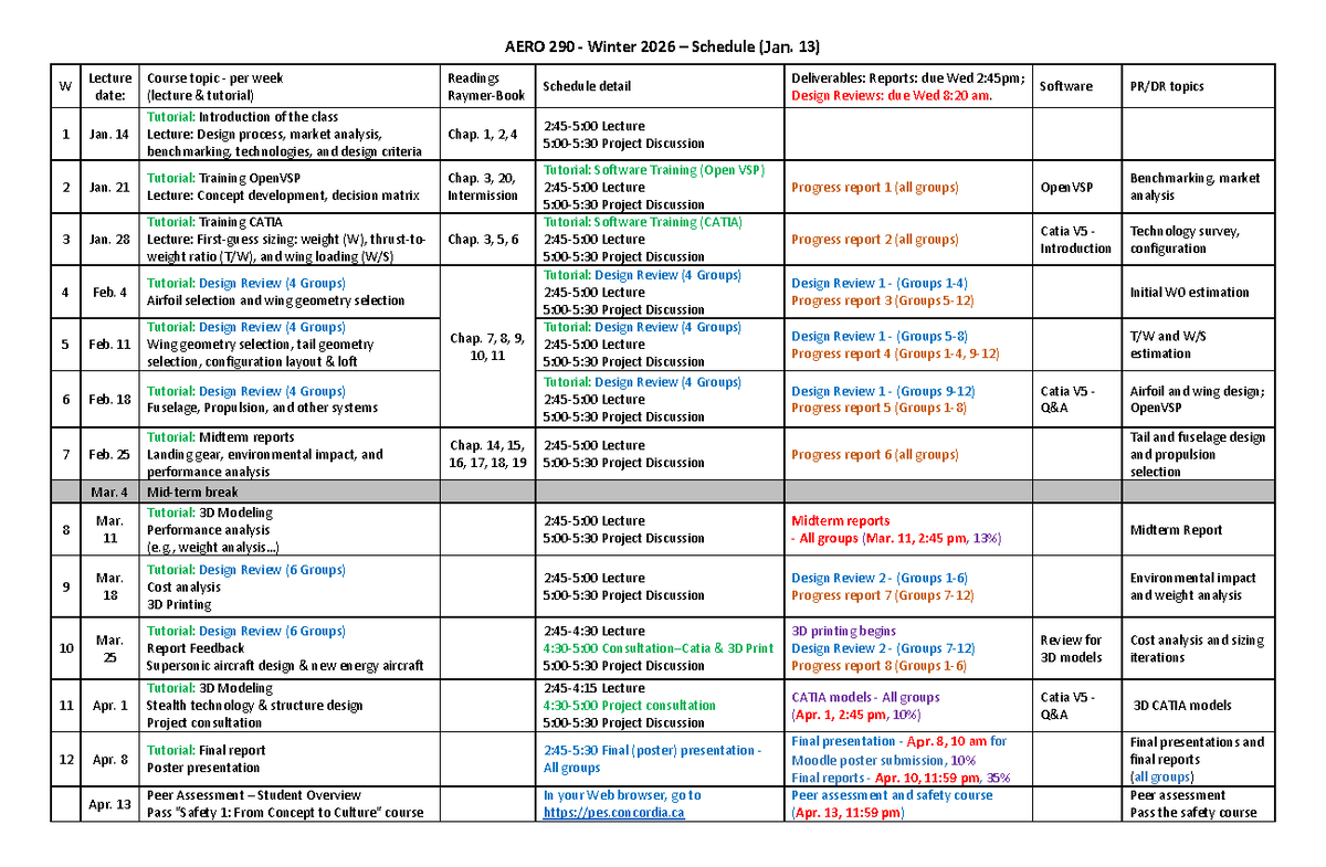AERO 290 Winter 2026 Course Schedule and Lecture Topics - Studocu
