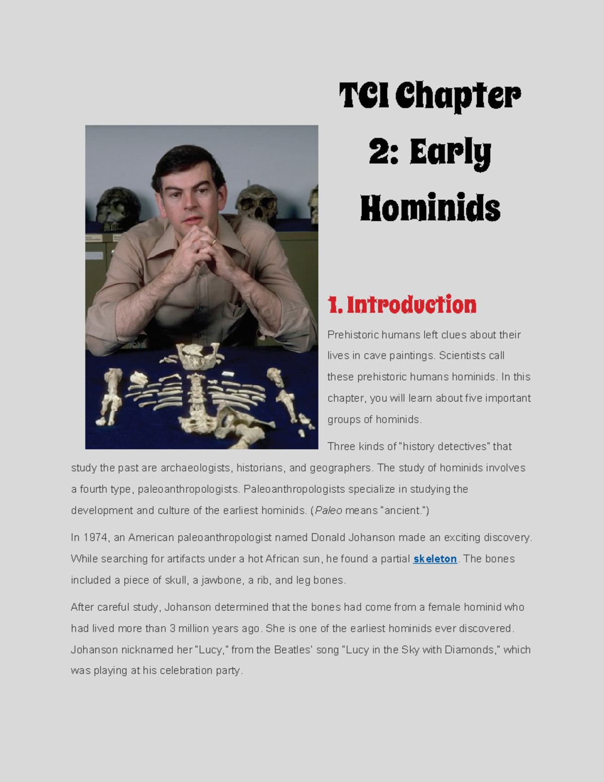 TCI Chapter 2: Key Features and Developments of Early Hominids - Studocu