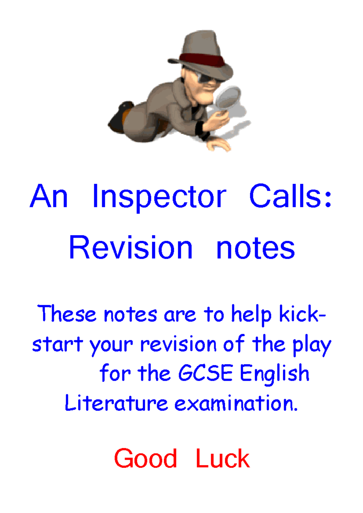 GCSE English Literature Revision Notes on An Inspector Calls - Studocu