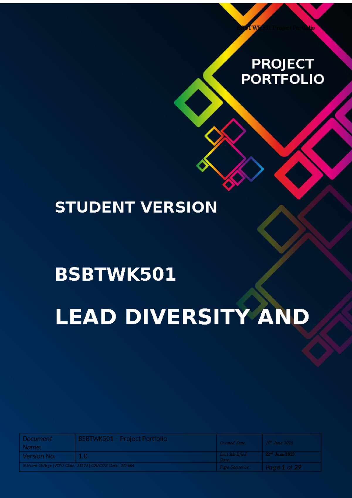 BSBTWK501 Project Portfolio: Leading Diversity & Inclusion - Studocu
