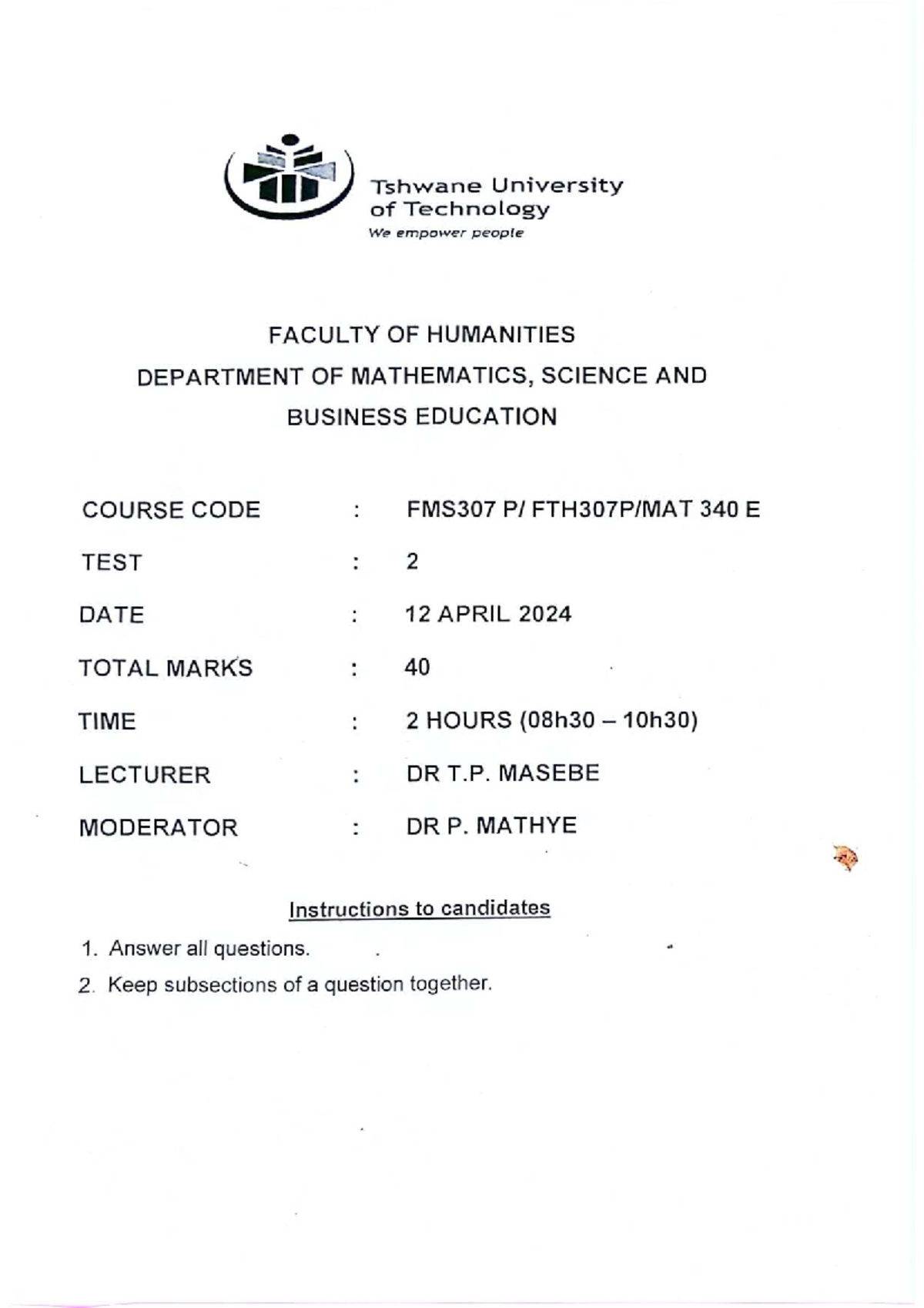 FMS307 Test 4: Differential Equations & Vector Spaces Notes - Studocu