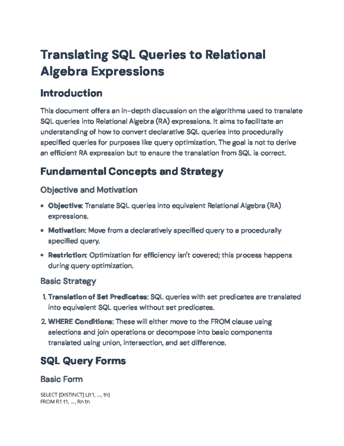 Translating SQL Queries to Relational Algebra: Strategies & Examples - Studocu