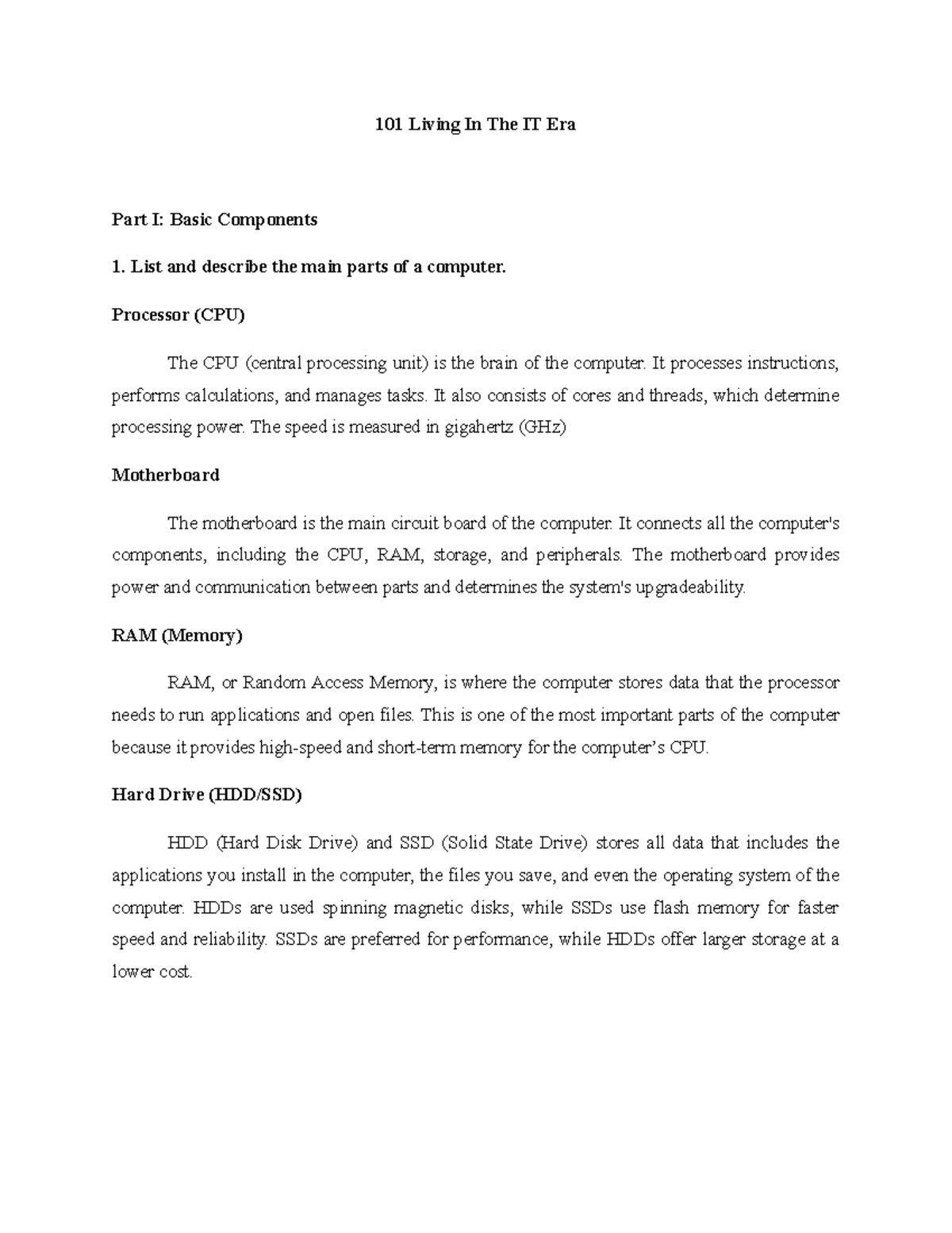 COMP 101: Understanding Computer System Components and Functions - Studocu