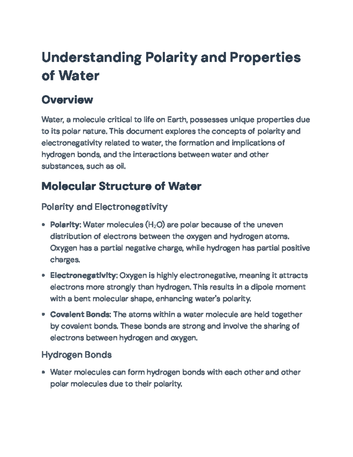 Understanding Polarity and Properties of Water - Course Code: H2O 101 ...