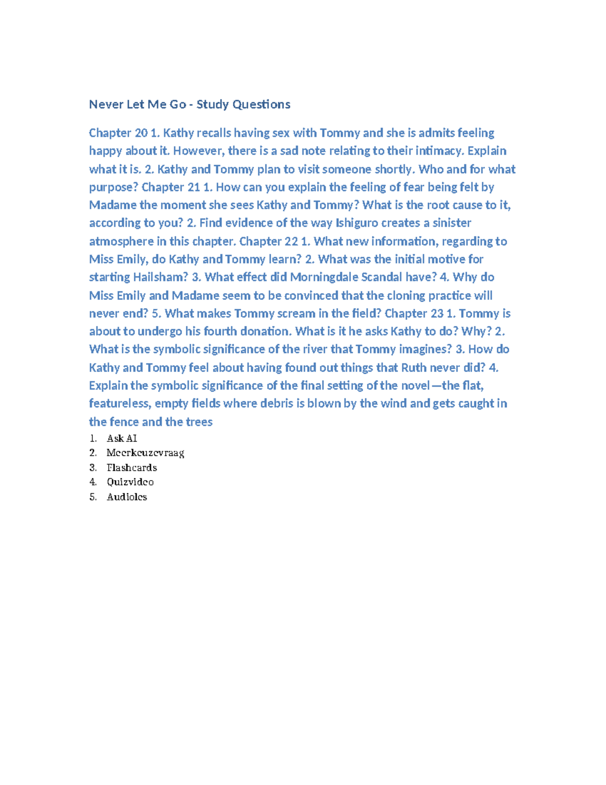 Never Let Me Go Study Questions: Chapters 20-23 Analysis - Studocu
