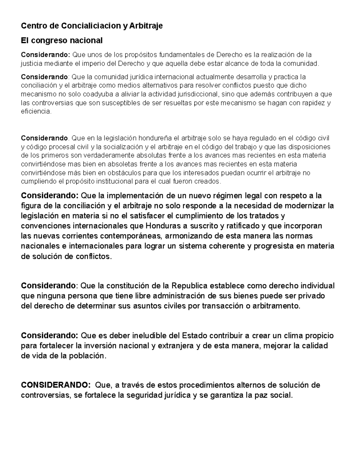 Informe Derecho Mercantil - Centro de Concialiciacion y Arbitraje El ...