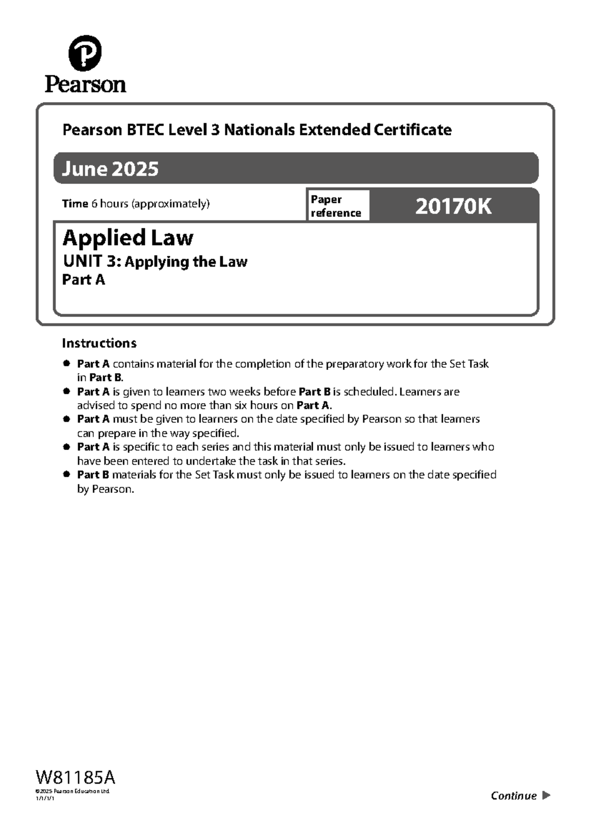 Unit 3: Applying the Law - Part A Preparatory Task - June 2025 - Studocu