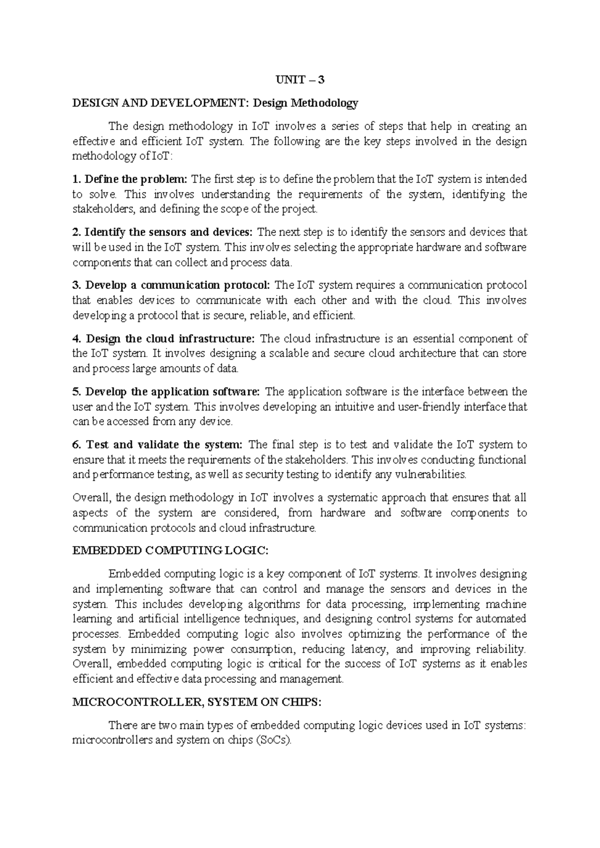 IoT Design Methodology and Embedded Computing Concepts (UNIT 3) - Studocu