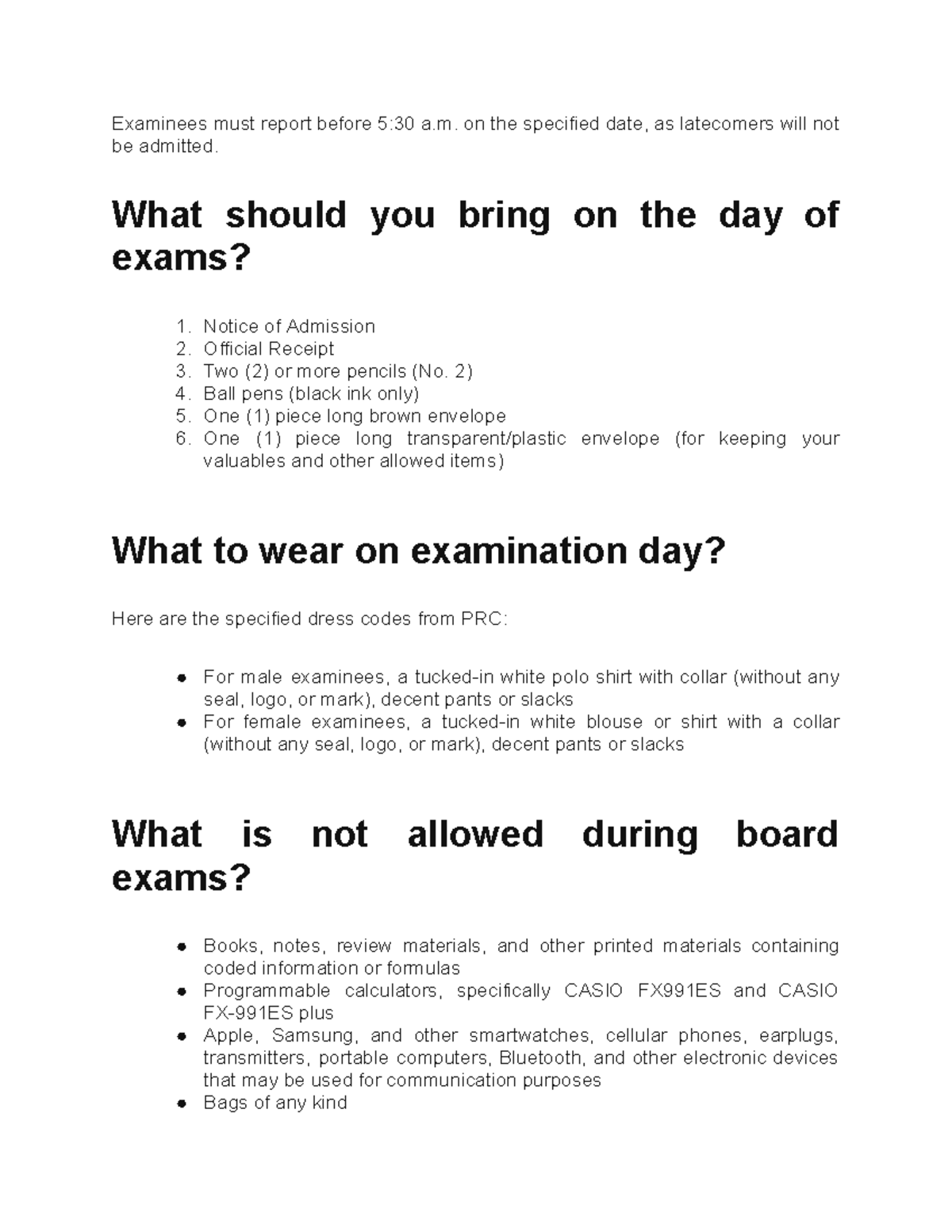 March 15 Exam Day Reminders: What to Bring and Wear - Studocu
