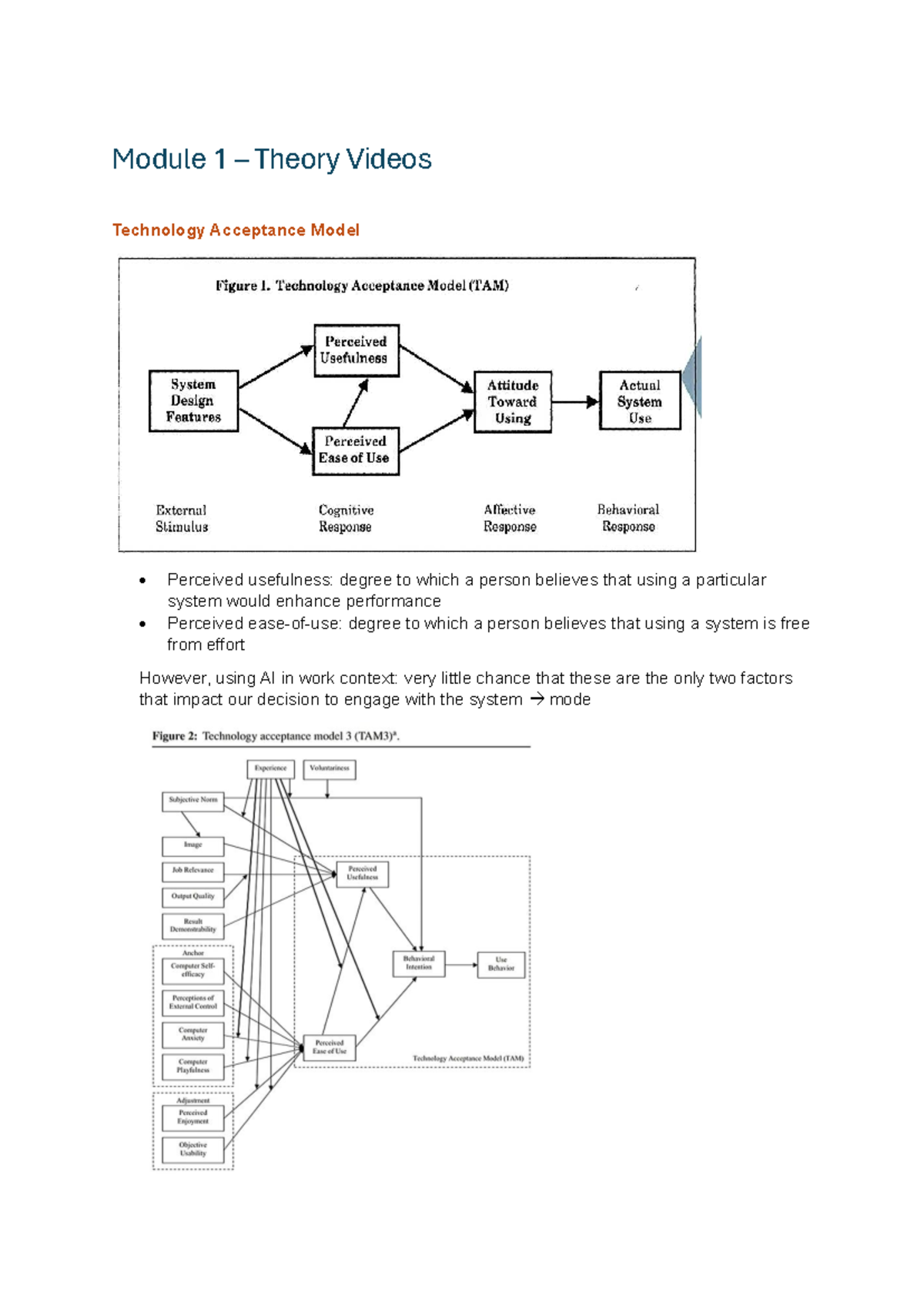 Module 1 & 2 Summary: Technology Acceptance Model & Change Management ...
