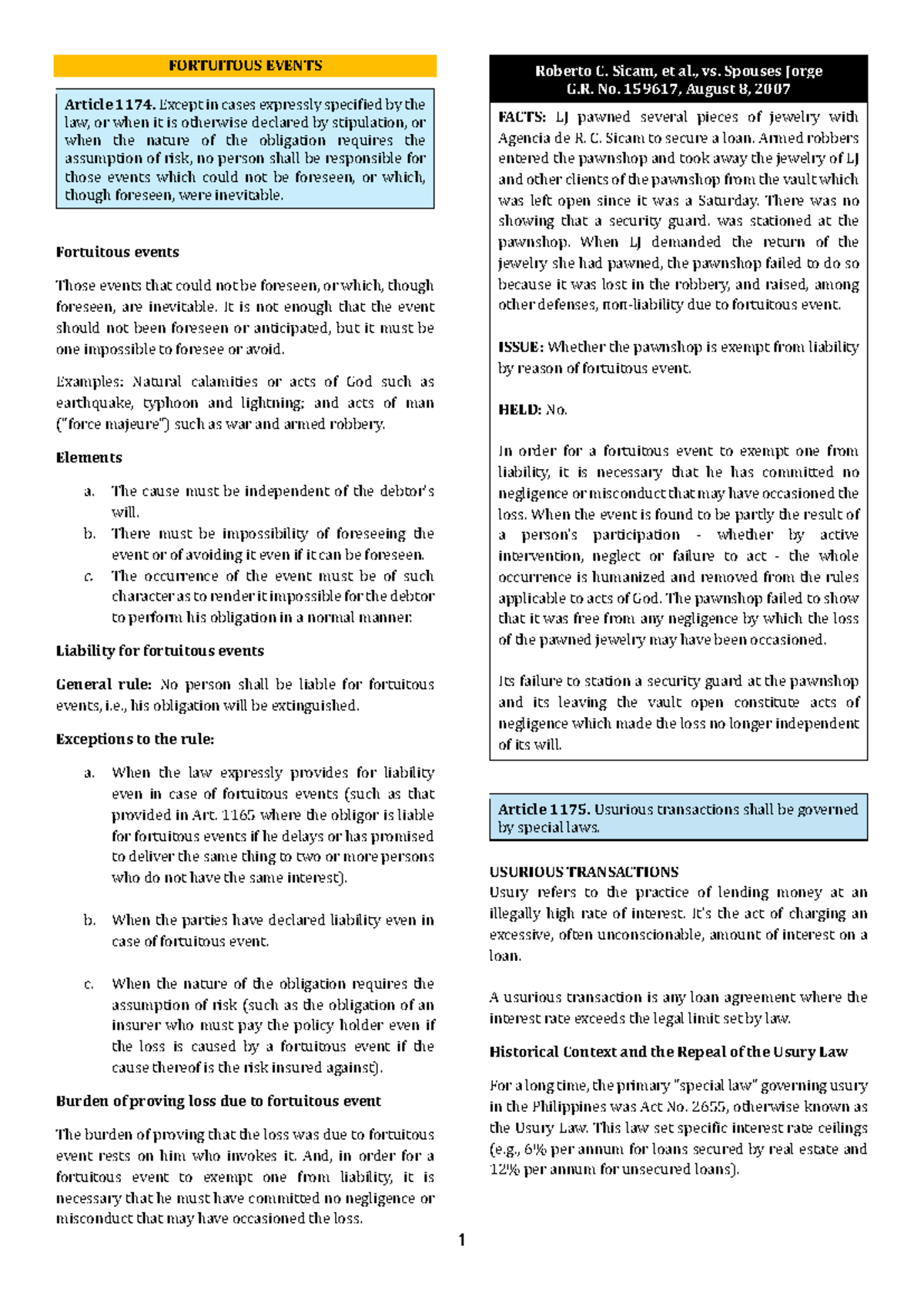 MOD3 1174-1182 - Fortuitous Events and Usurious Transactions in Civil ...