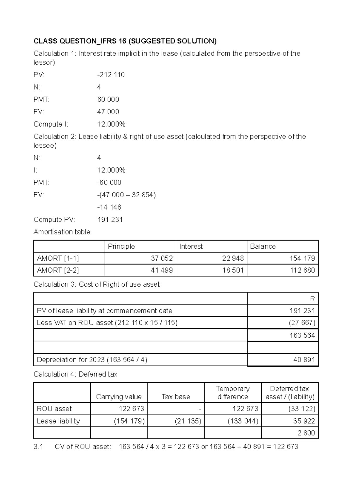 03. IFRS 16 Leases (Class Question - Suggested Solutions) - Studocu