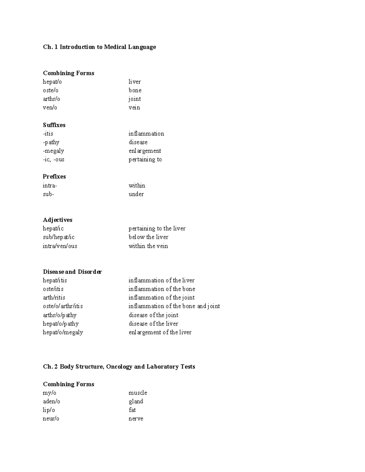 Medical Language Chapter 01: Word Parts & Disease Terms - Studocu