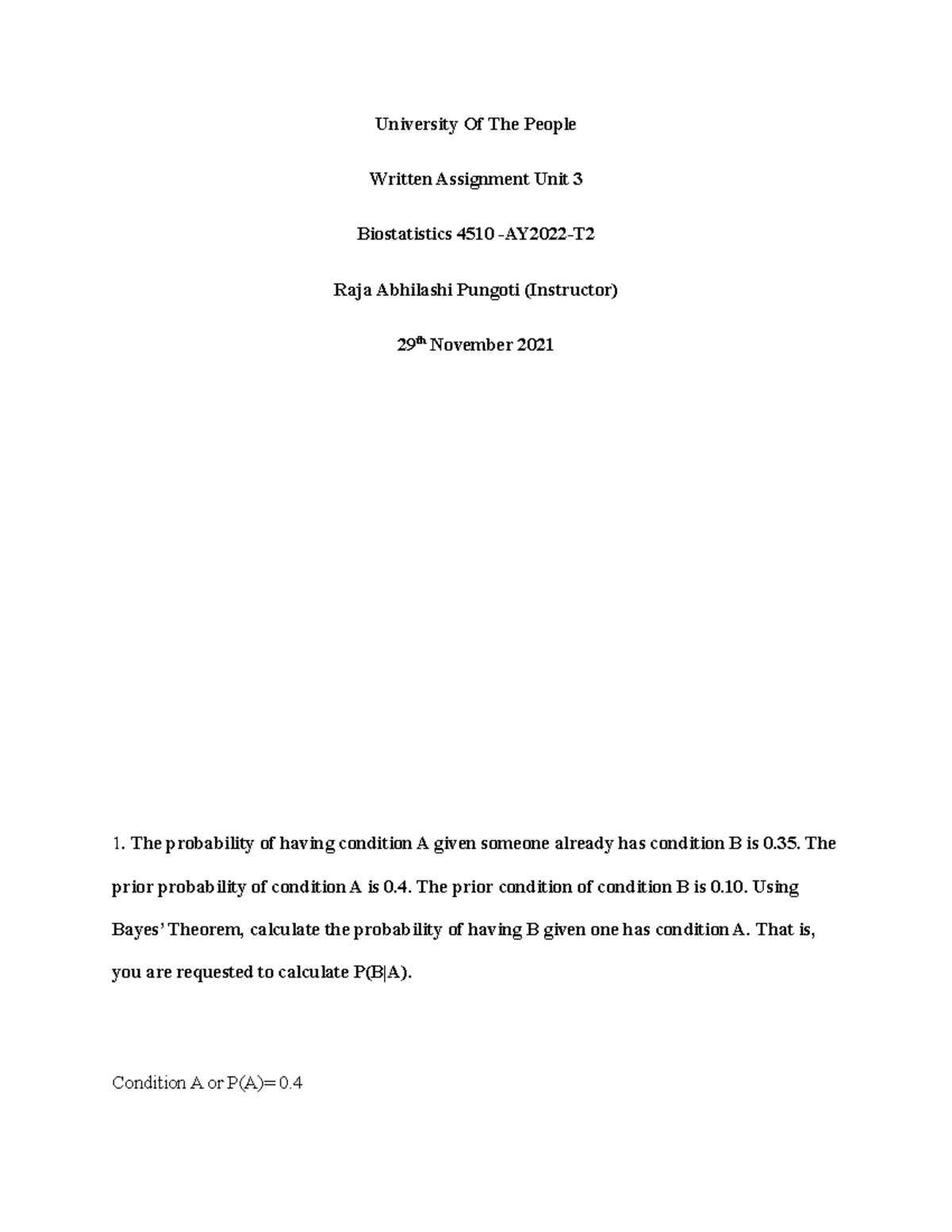 Biostatistics 4510 Written Assignment Unit 3 - University Of The People Written Assignment Unit ...