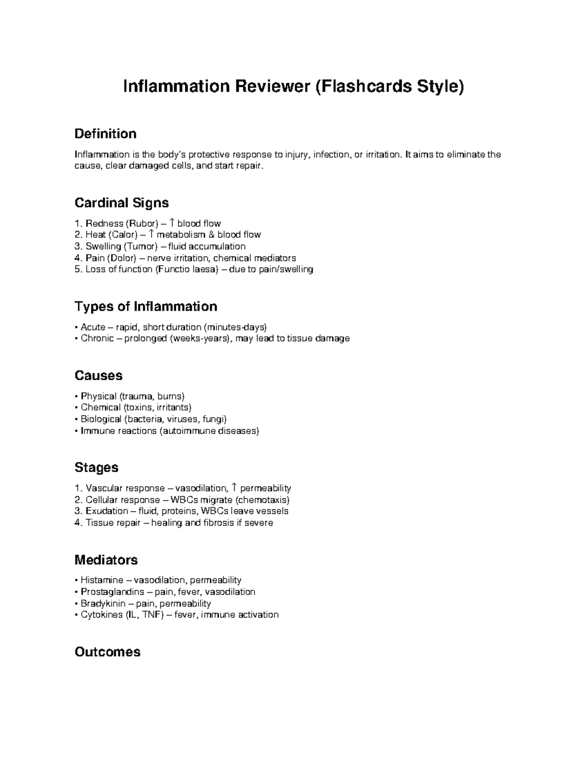 Inflammation Review Flashcards: Key Concepts & Definitions - Studocu
