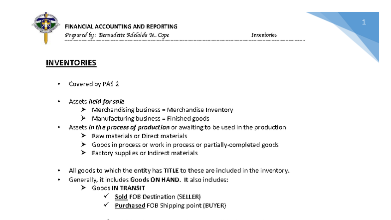FIN 101: Comprehensive Guide to Inventories and Accounting Methods - Studocu