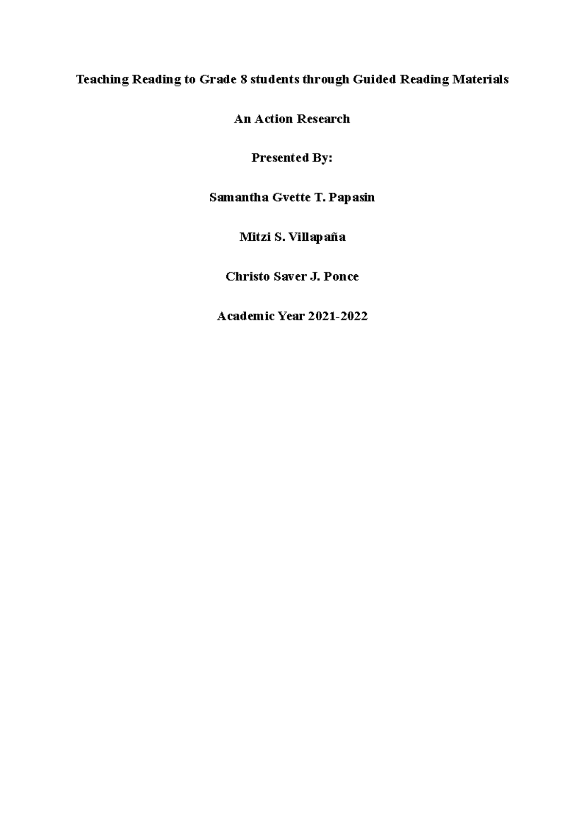 Action Research - Enhancing Reading Skills for Grade 8 Students - Studocu