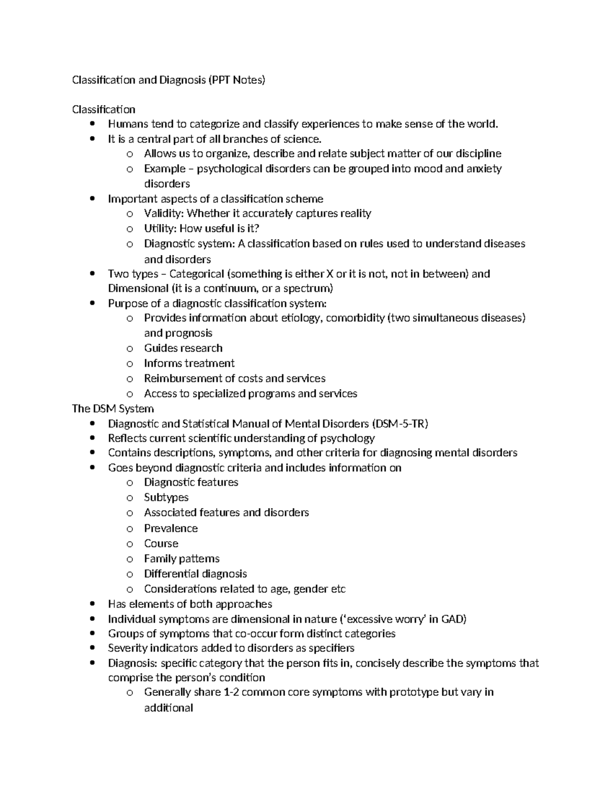 Classification and Diagnosis of Mental Disorders (PPT Notes) - Studocu