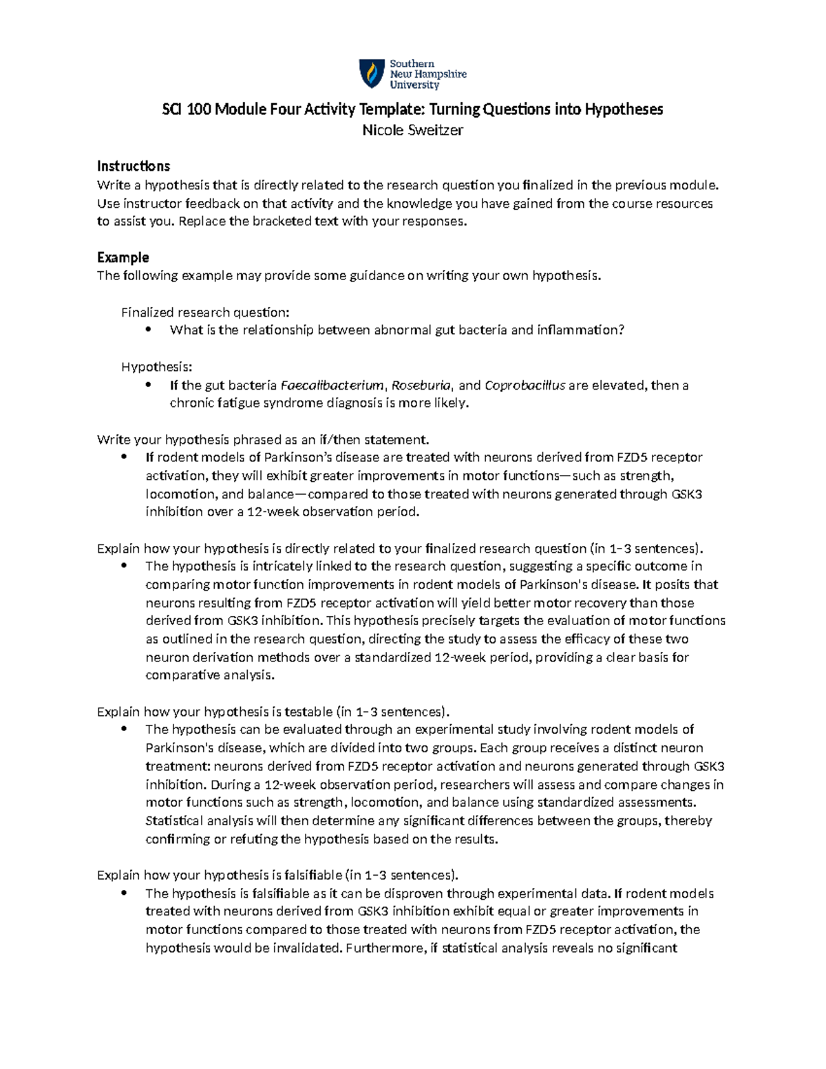 SCI 100 Module Four Activity Template - Use instructor feedback on that ...