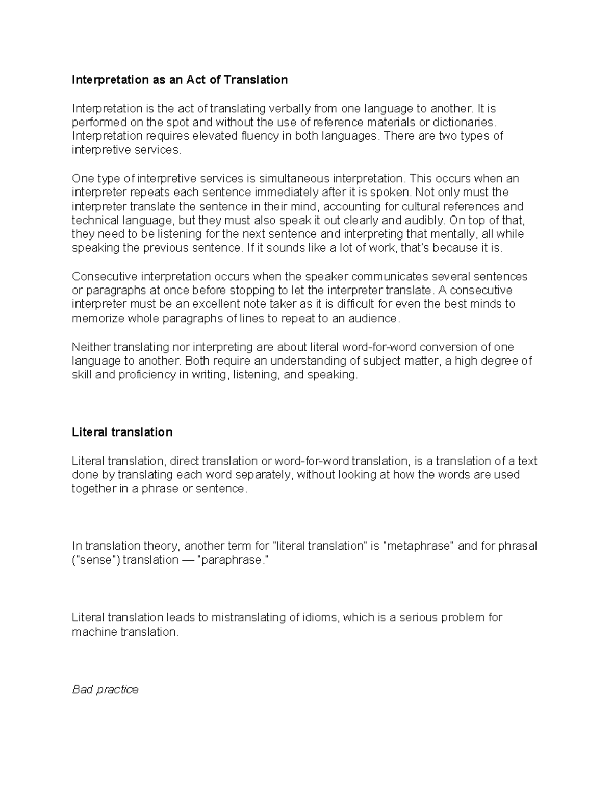 UNIT II translation - LECTURE NOTES - Interpretation as an Act of ...