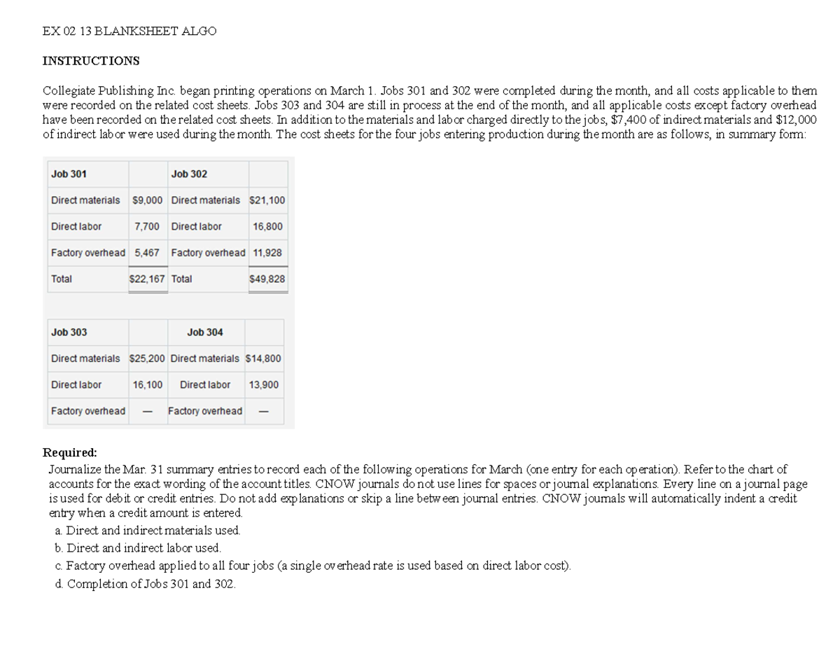 Problem Set Module 2 - Job Costing and Journal Entries - Studocu