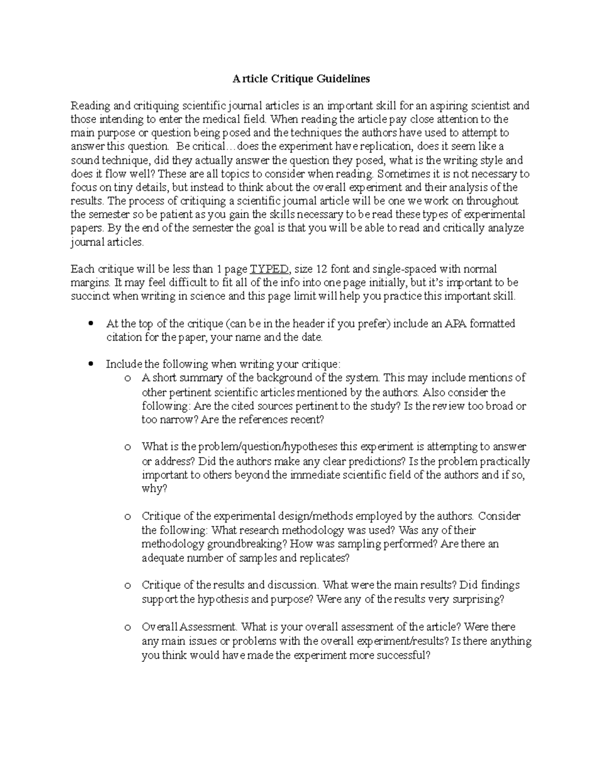 Article Critique Guidelines - Studocu