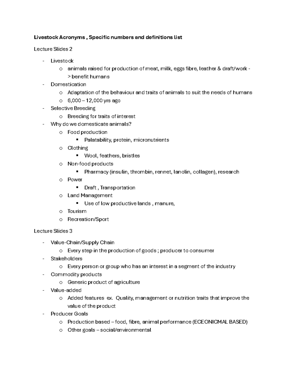 Livestock Acronyms and Definitions: Lecture Notes for ANML 101 - Studocu
