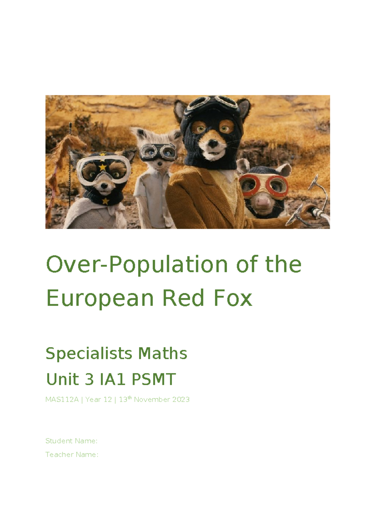 IA1 PSMT Unit 3: Modelling European Red Fox Population with Leslie ...