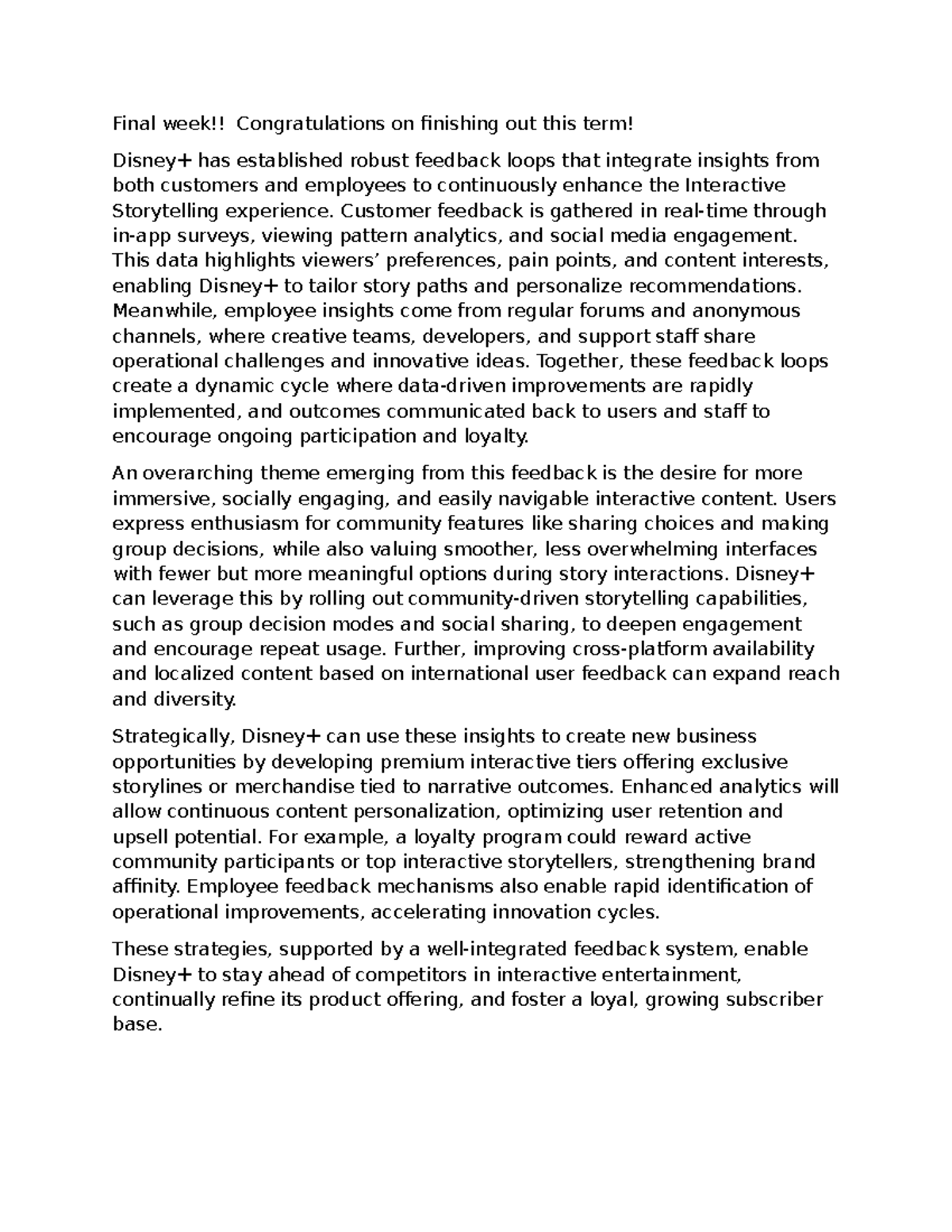 BUS 400 Final Week Discussion: Enhancing Interactive Storytelling - Studocu