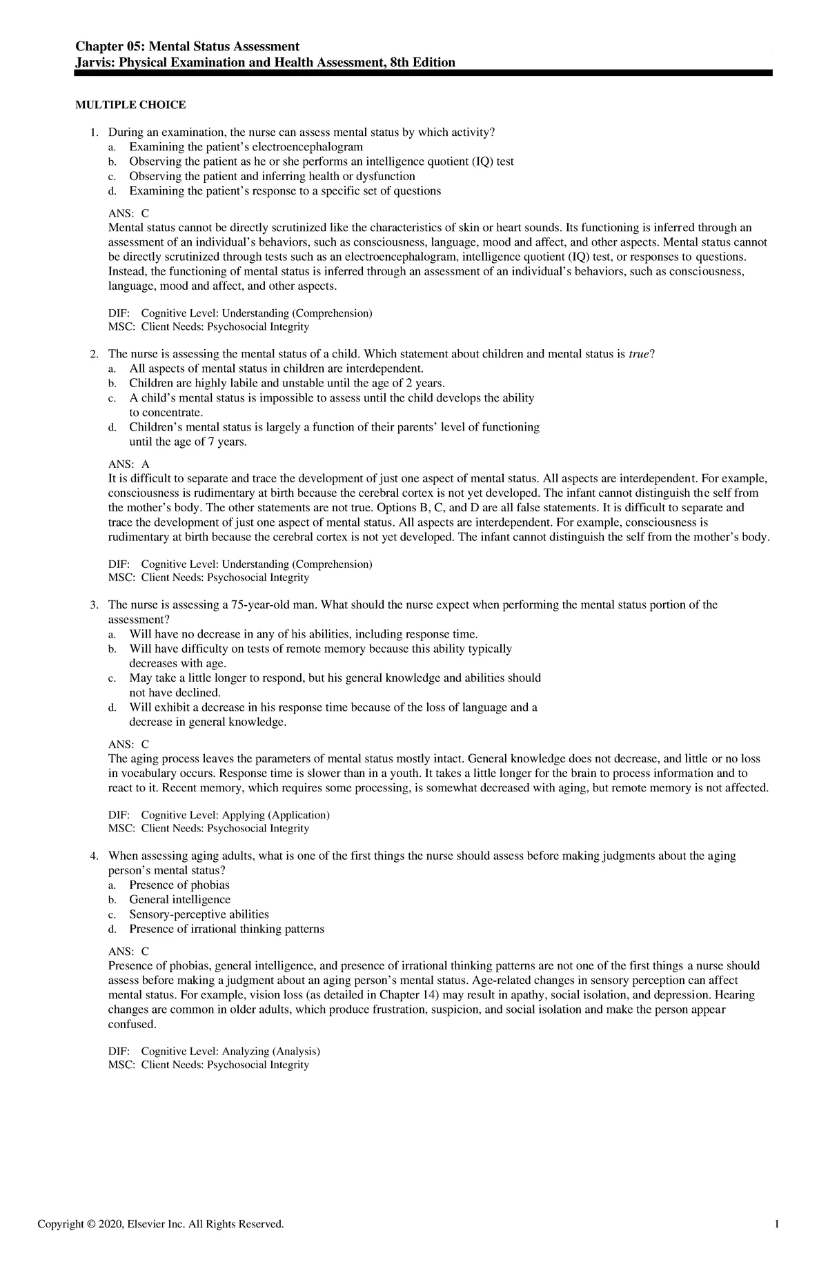 Exam View - Chapter 10 - Chapter 10: Vital Signs Jarvis: Physical ...