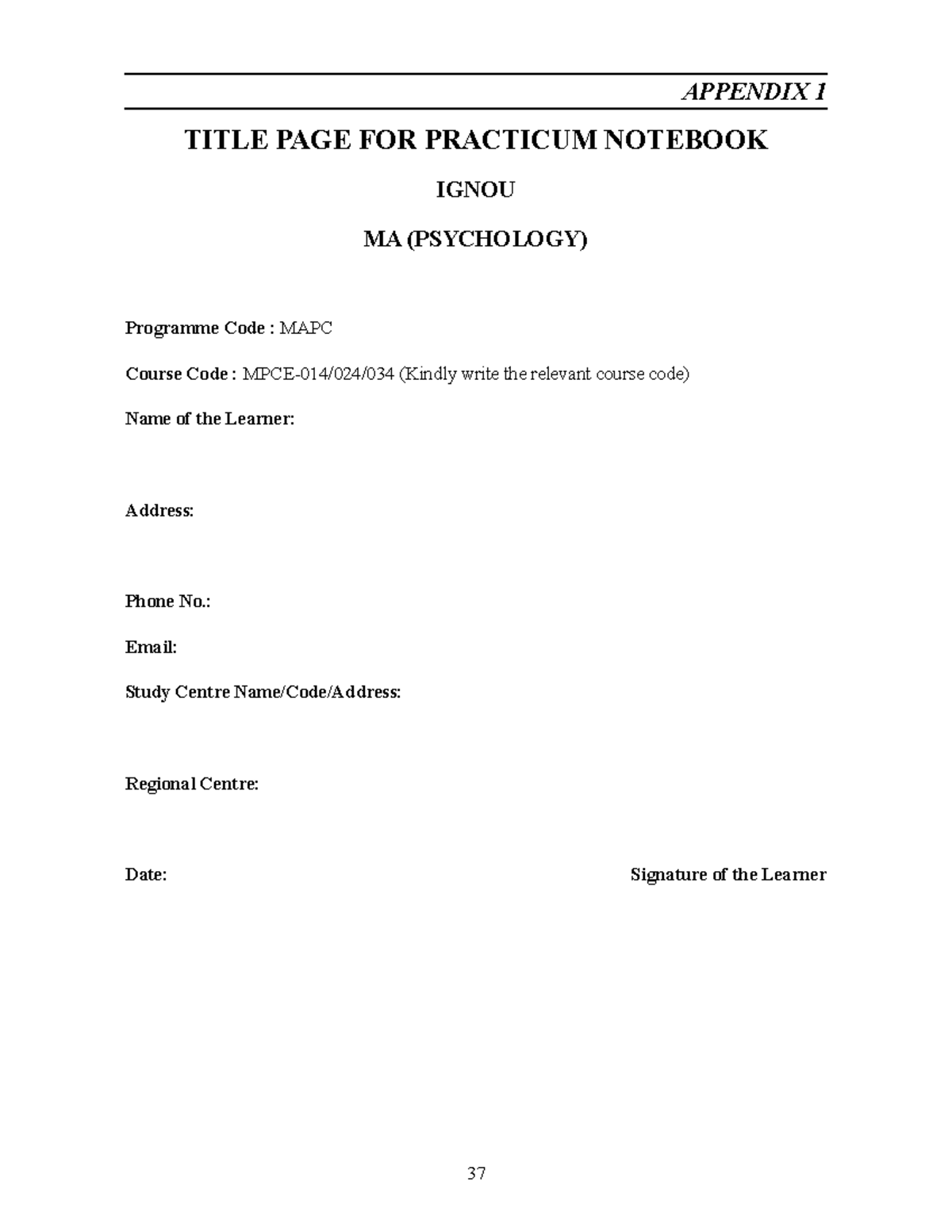 Practicum Handbook for MA Psychology (MAPC) - IGNOU - Studocu