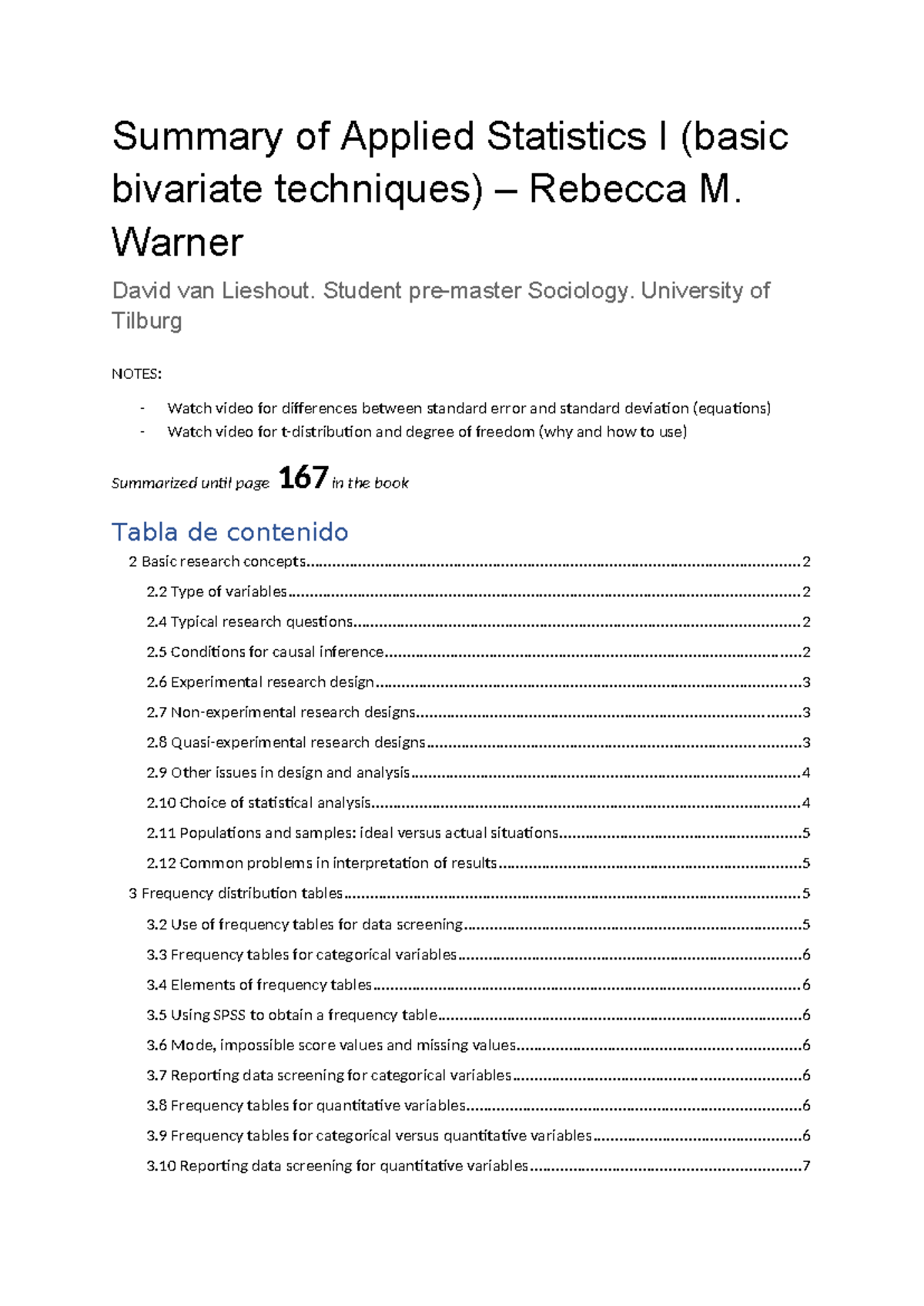 Summary of Applied Statistics I (WAR-101) - Lecture Notes by Warner ...