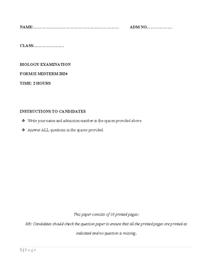 Biology Form Two - Question paper - ZERAKI ACHIEVERS’ EXAMINATION ( 2023 ) TERM 2 - 2023 BIOLOGY ...