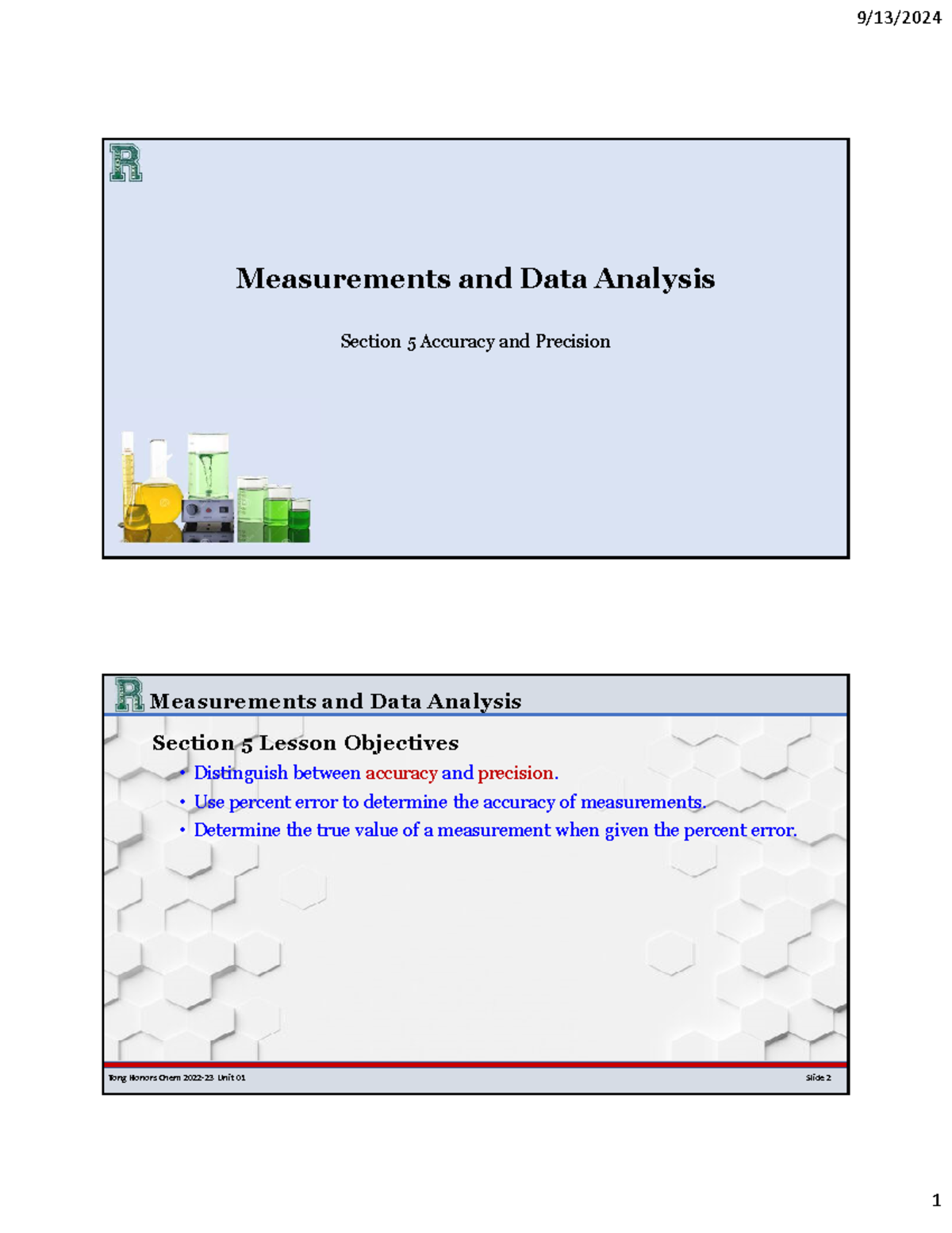 Tong Honors Chem 2022-23: Unit 01 - Accuracy & Precision Lesson - Studocu
