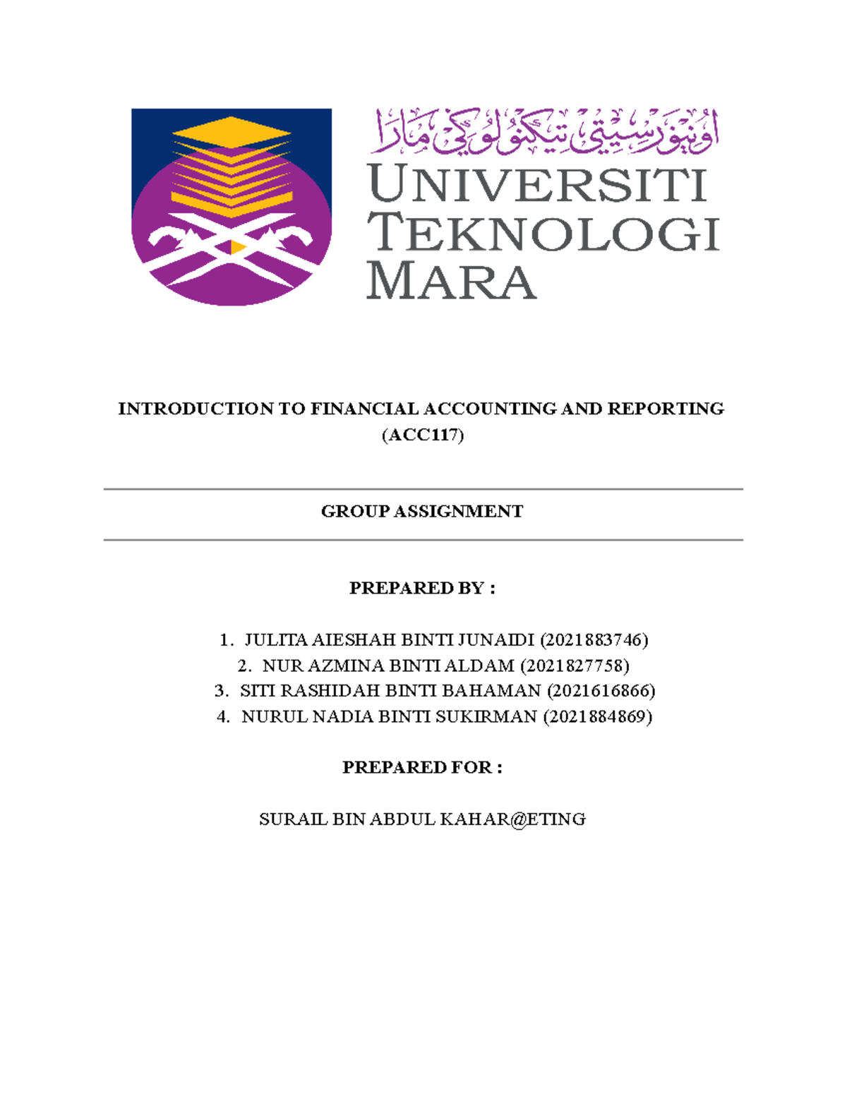 ACC117 Group Assignment on Financial Accounting and Reporting - Studocu