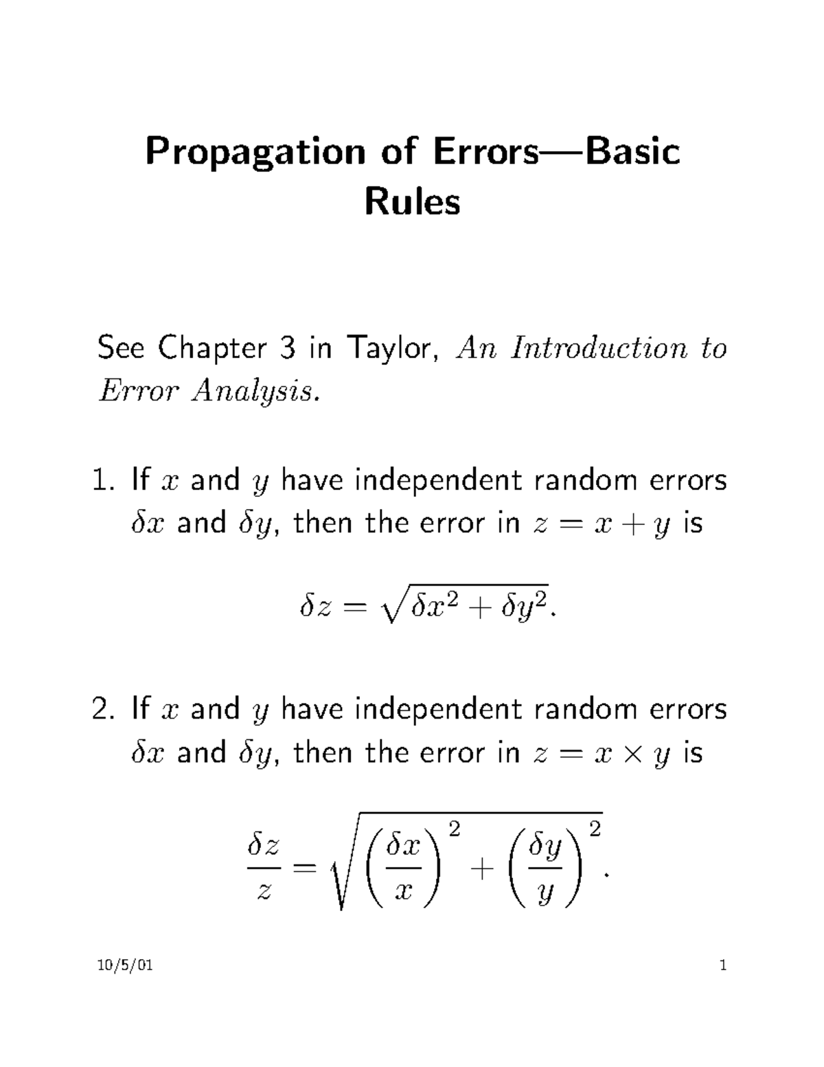 Propagation of Errors: UCh - Key Concepts and Formulae - Studocu