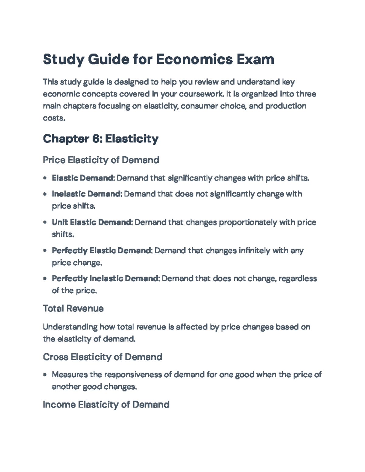 Economics Study Guide: Key Concepts on Elasticity, Utility & Costs ...
