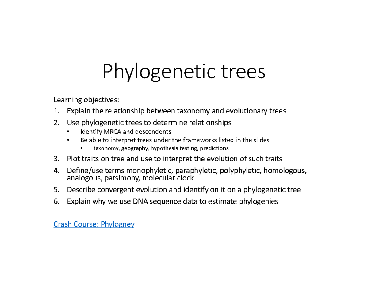 Phylogenetics 101: Understanding Evolutionary Trees & Relationships - Studocu