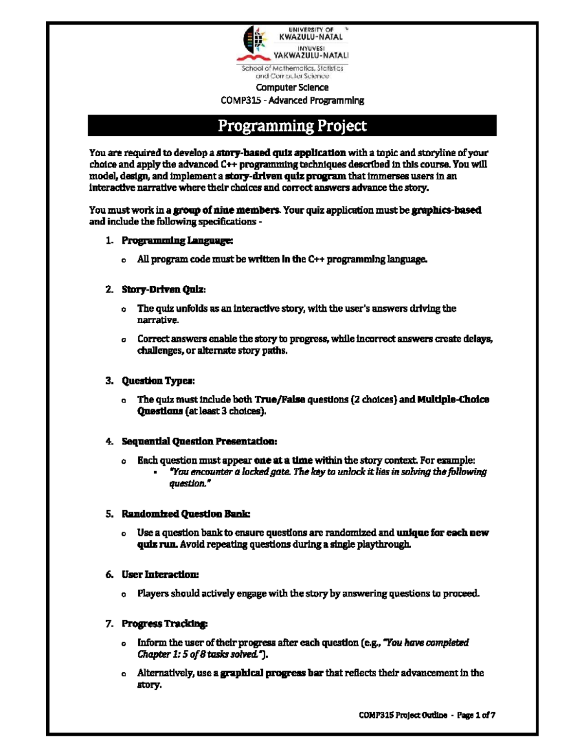 COMP315 Advanced Programming Project: Quiz Application Development ...