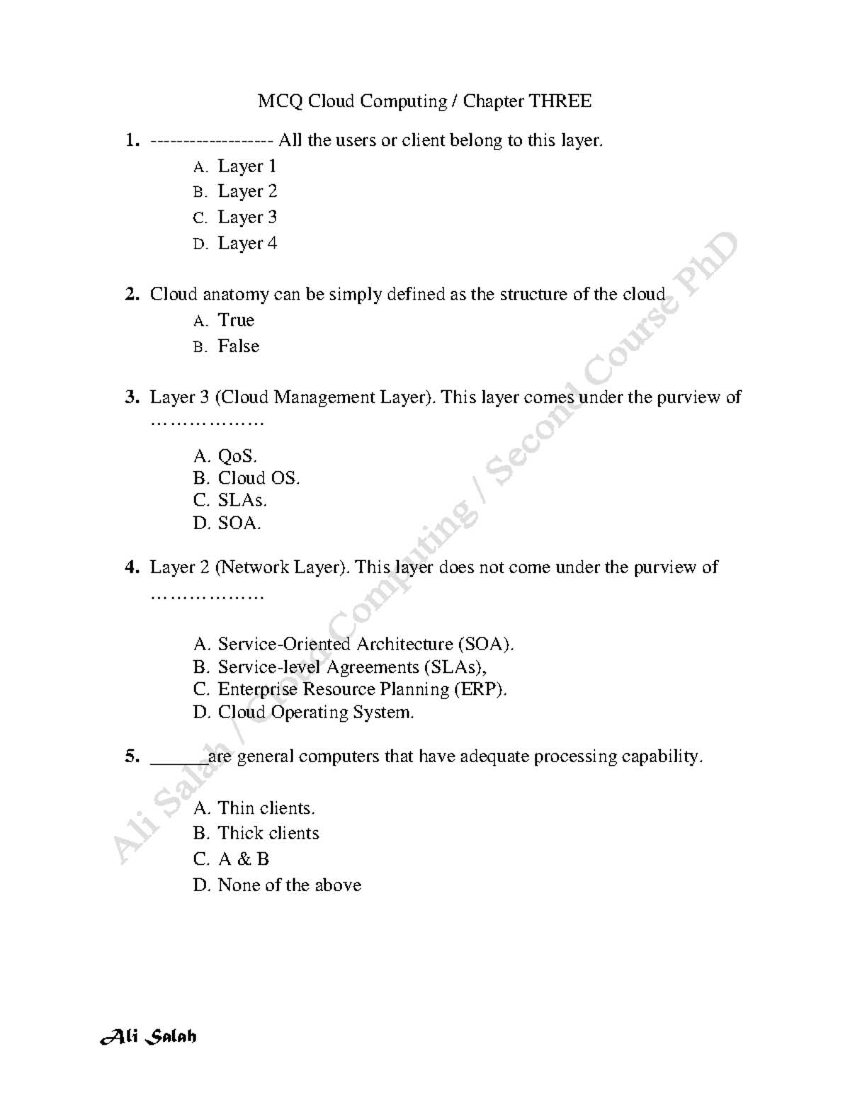 MCQ Cloud Computing CHAPTER 3 - Unsolved Questions and Answers - Studocu