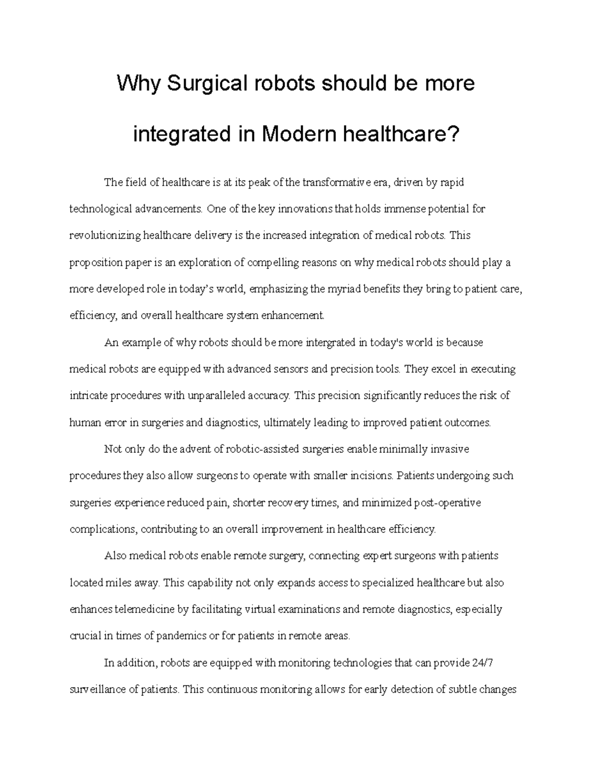 Integrating Medical Robots in Healthcare: A Paradigm Shift - Studocu