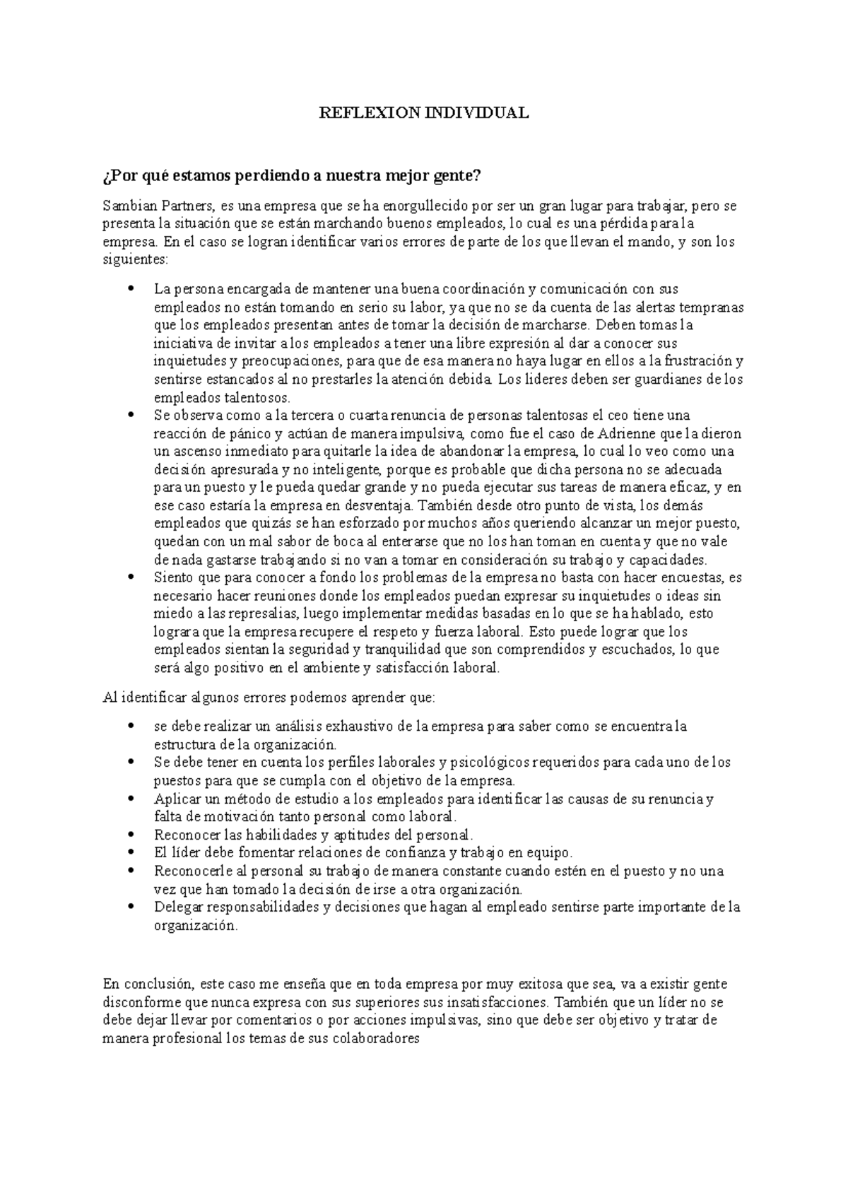 Reflexion Individual - REFLEXION INDIVIDUAL ¿Por qué estamos perdiendo ...