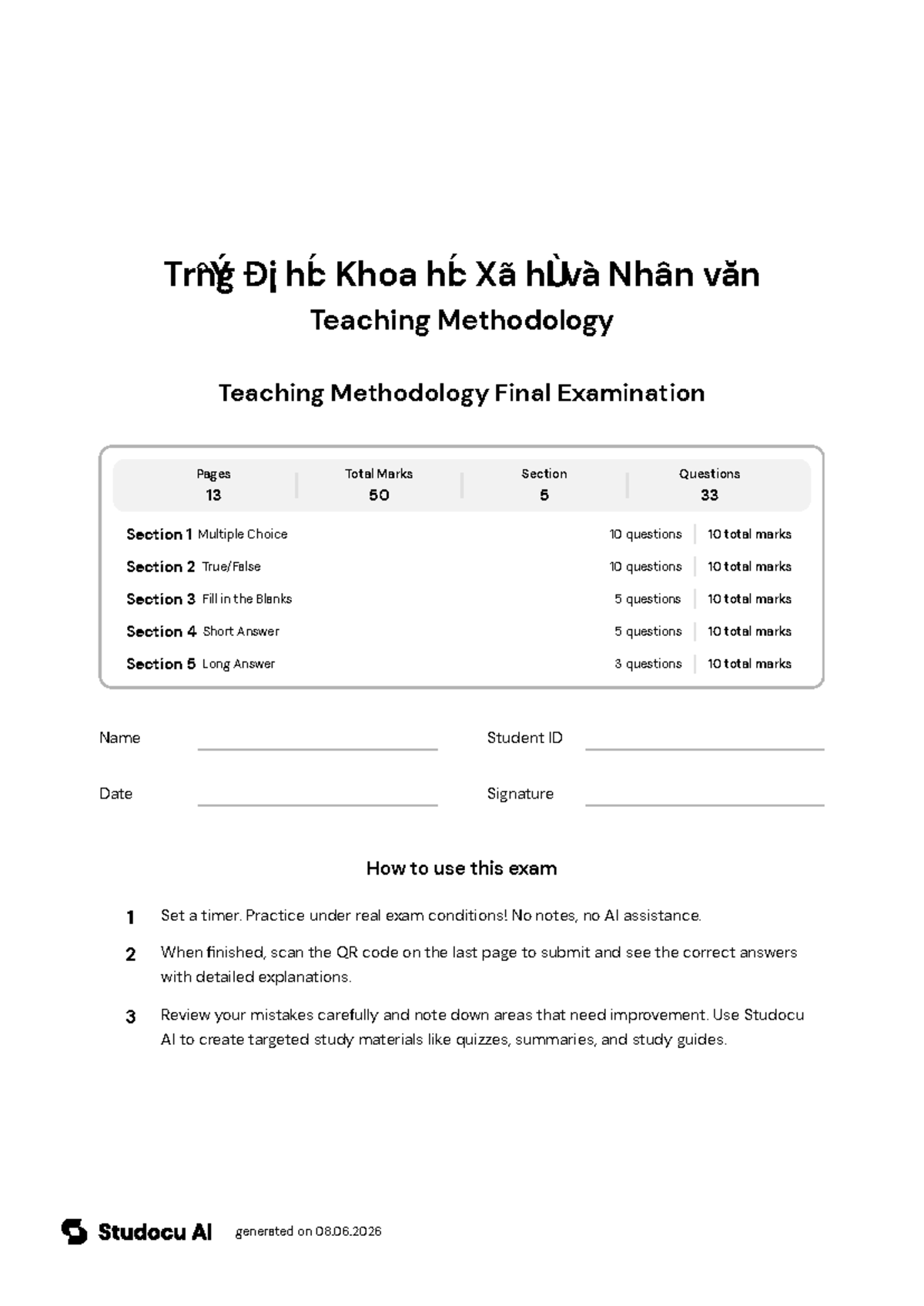 Teaching Methodology Final Exam - Studocu