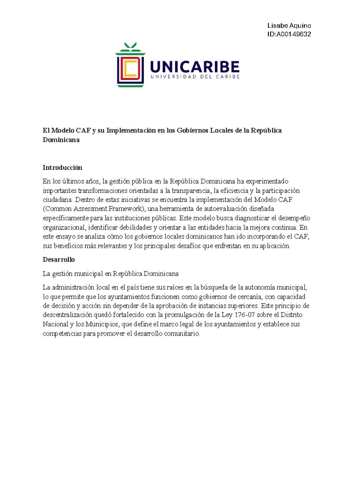 Modelo CAF en Gobiernos Locales: Implementación y Desafíos - Studocu