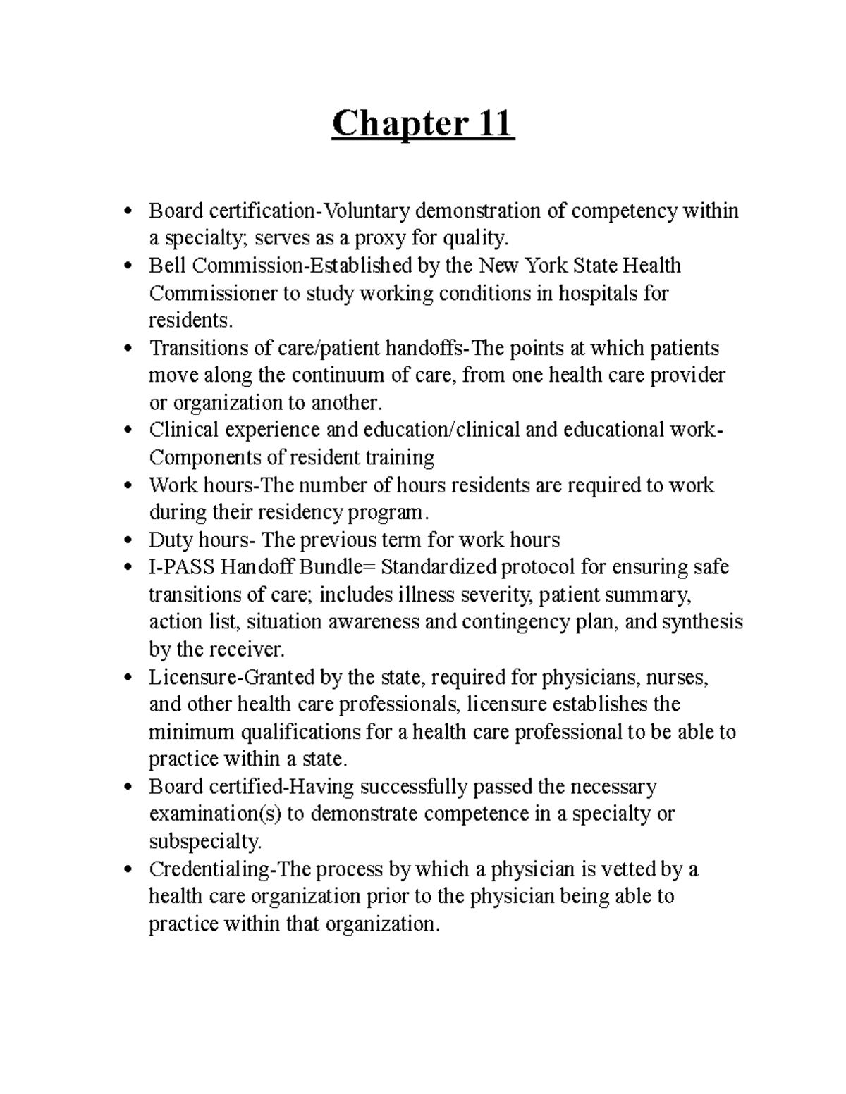 Chapter 11 and 12 (Week 5) - Chapter 11 Board certification-Voluntary ...