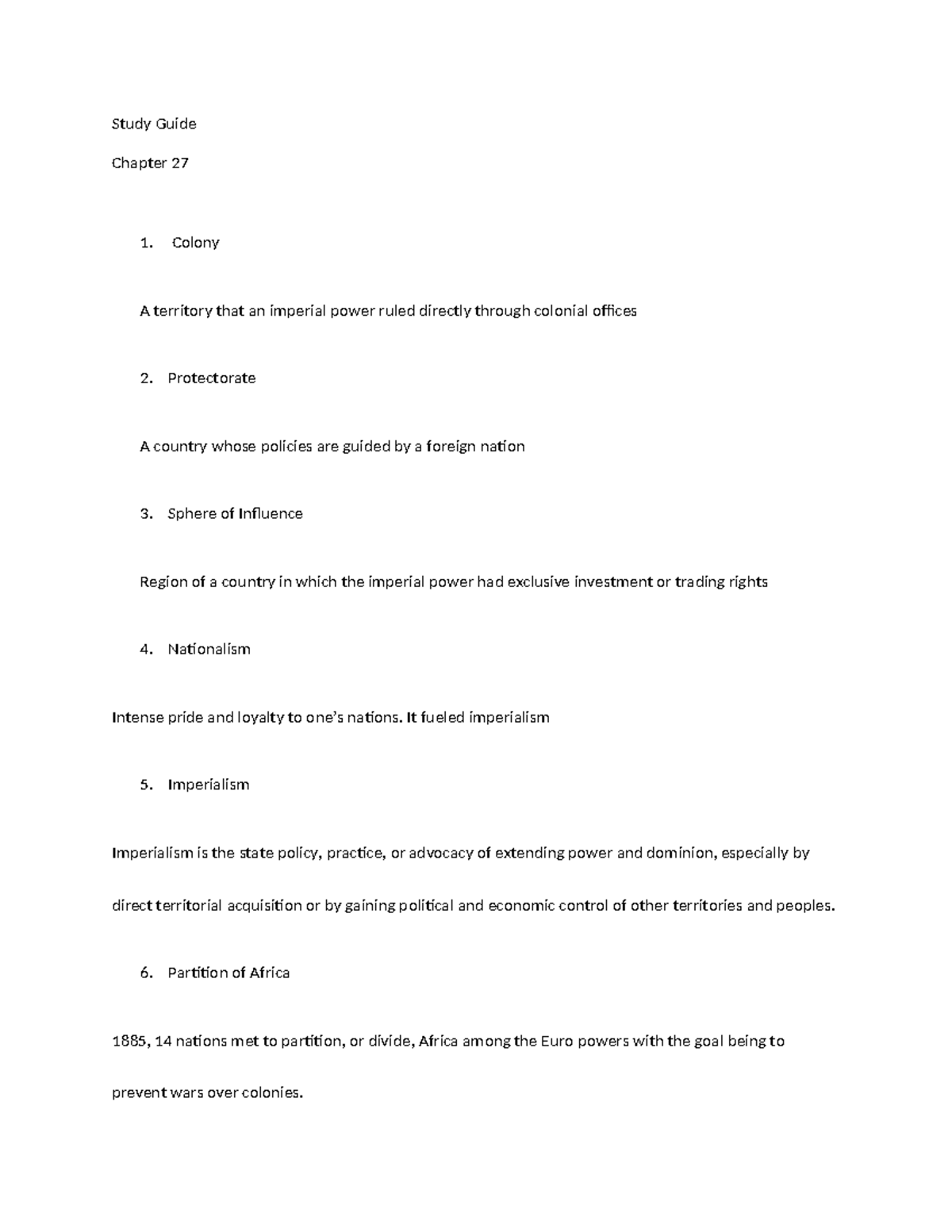 Imperialism Study Guide: Chapter 27 and Key Concepts - Study Guide ...