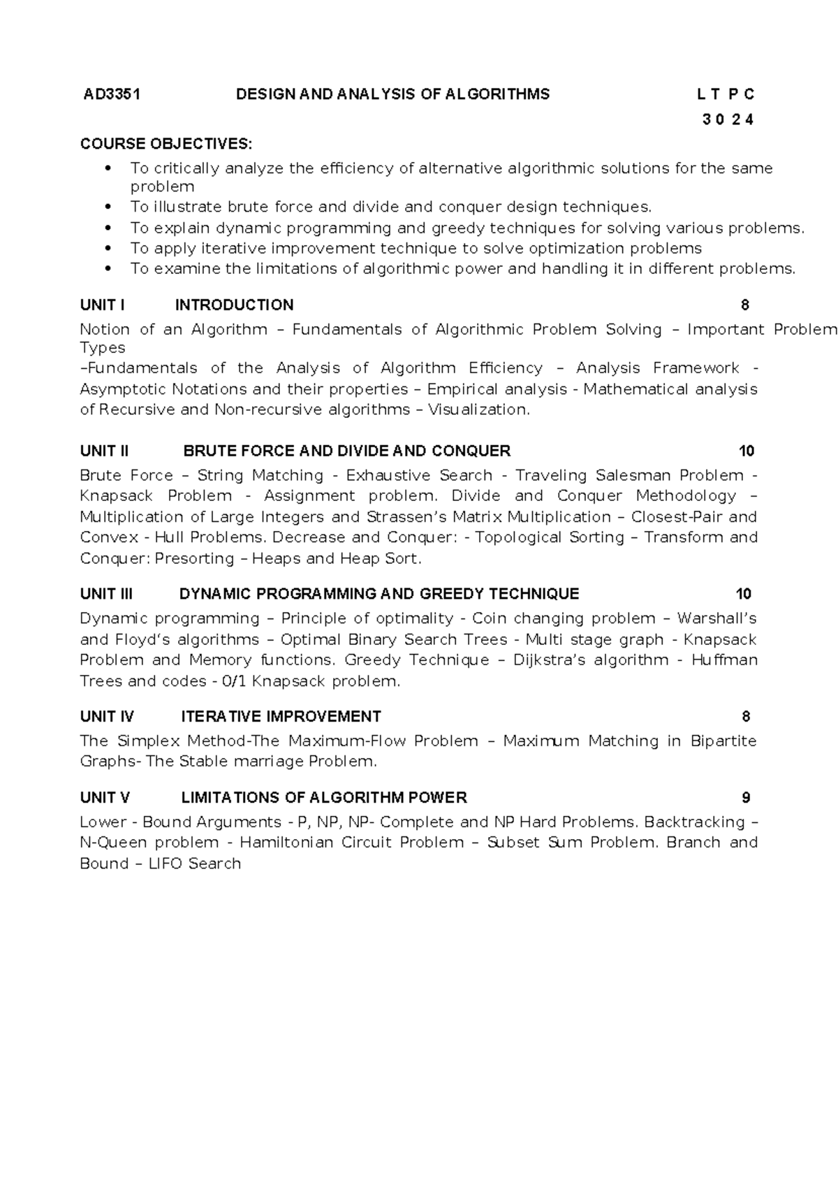 AD3351 Design AND Analysis OF Algorithms - AD3351 DESIGN AND ANALYSIS ...