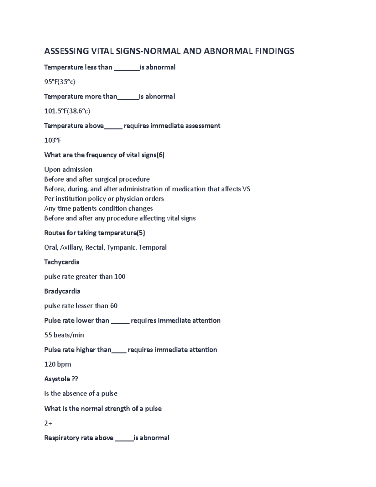 Assessing Vital Signs: Normal & Abnormal Findings Overview - Studocu